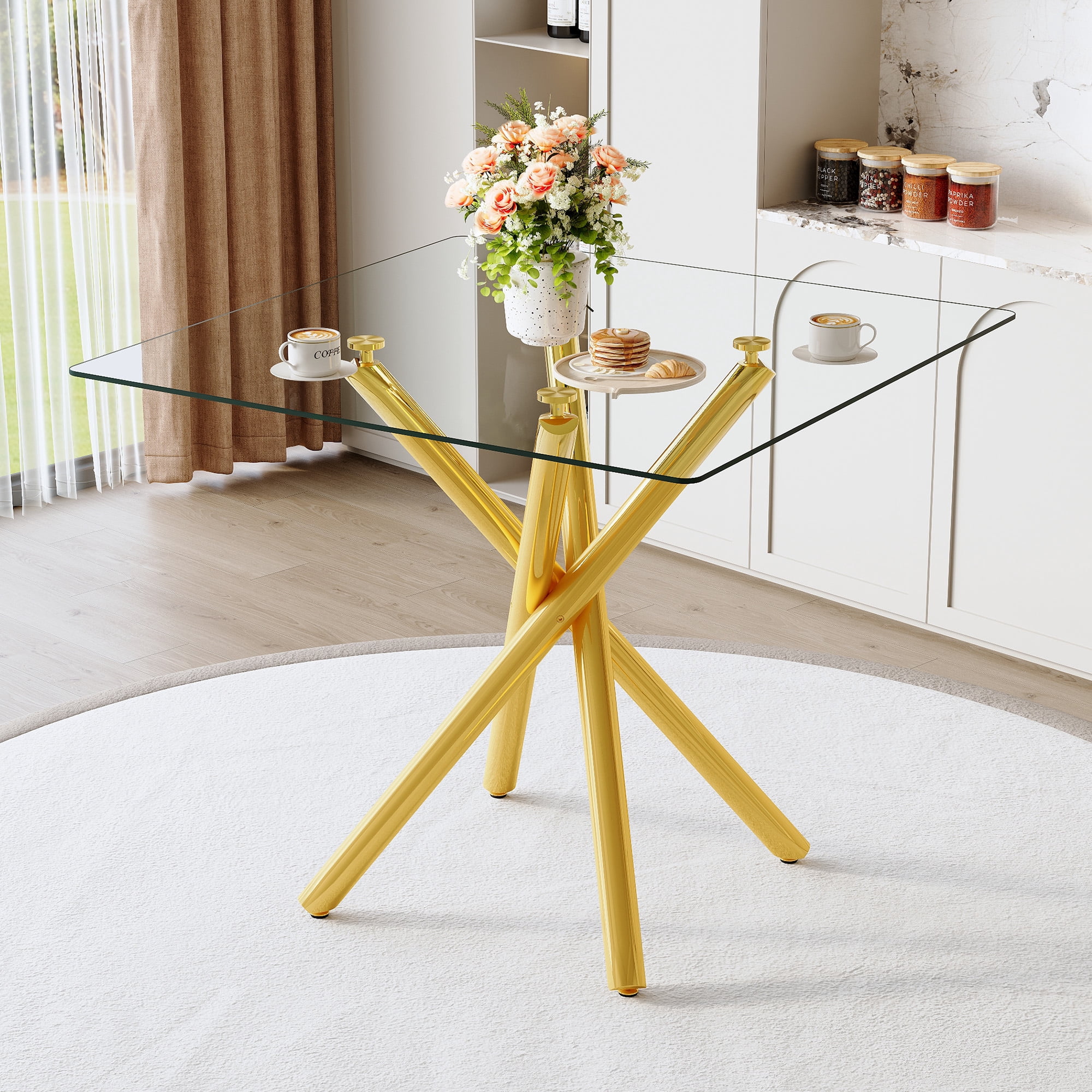 LHYY Modern Gold Bar Table with Tempered Glass Top,Sturdy Cross Metal ...