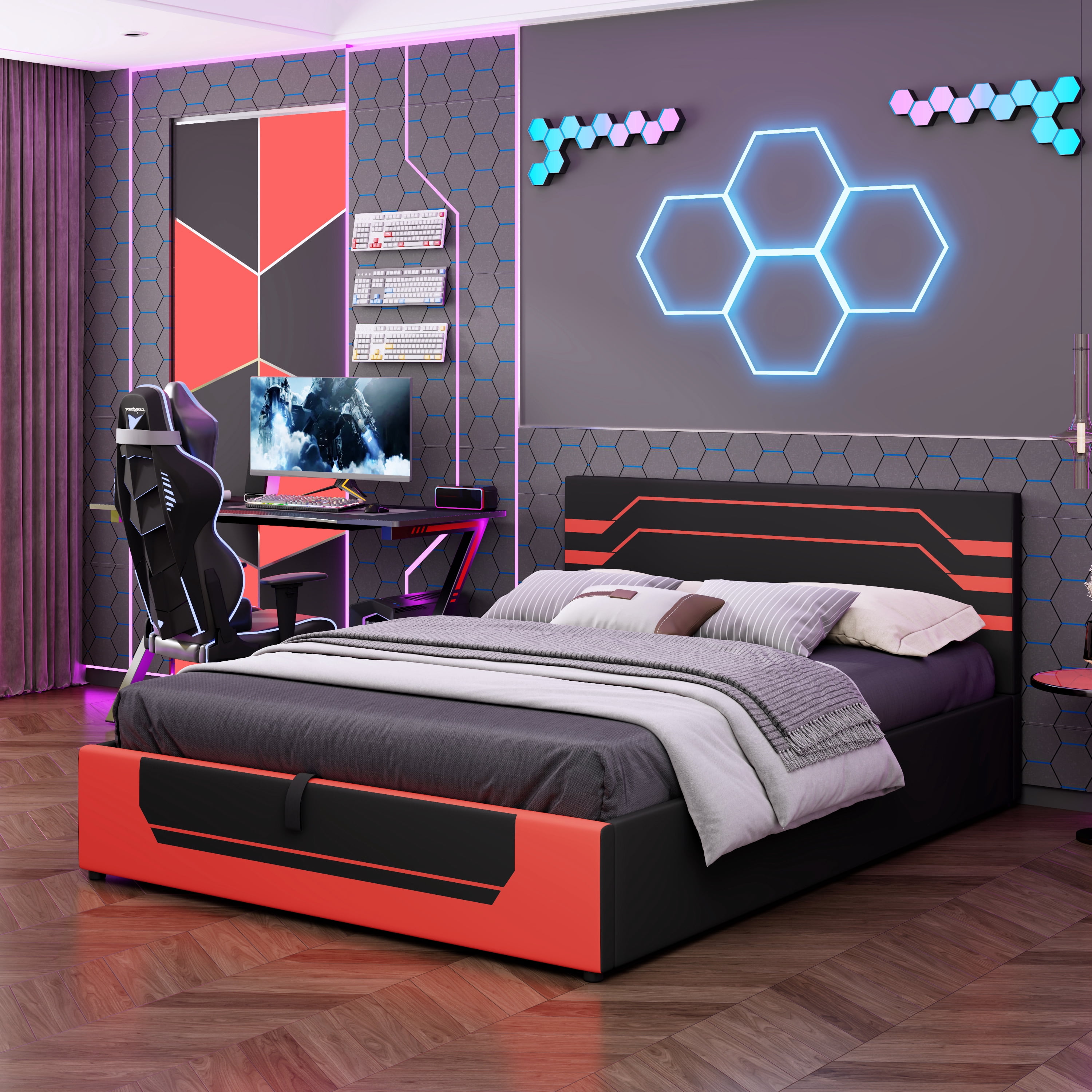 LHYY Modern Queen Size Hydraulic Storage Gaming Bed Frame,Esports ...