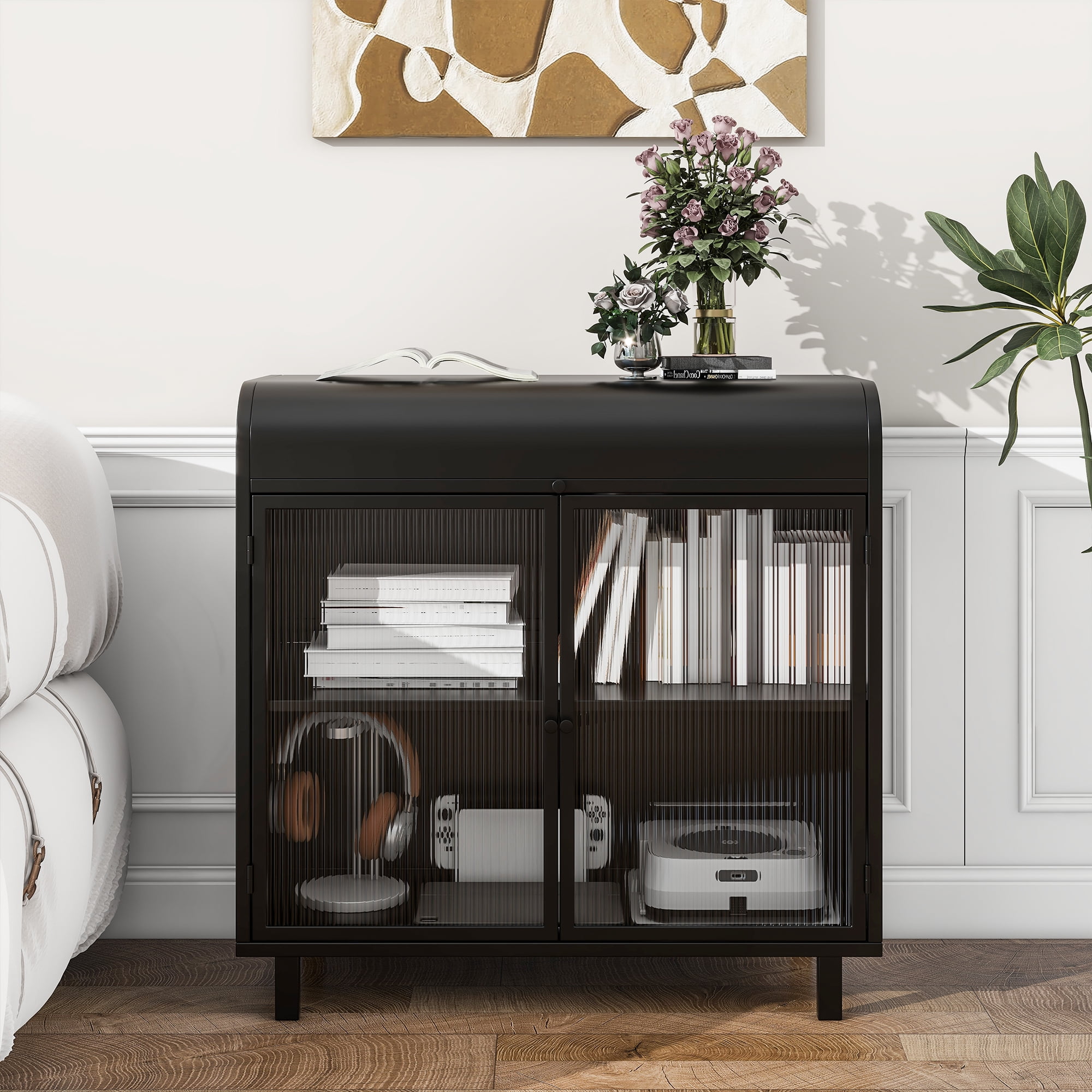 LHYY Modern Sideboard Buffet Cabinet with Tempered Figured Glass Doors ...