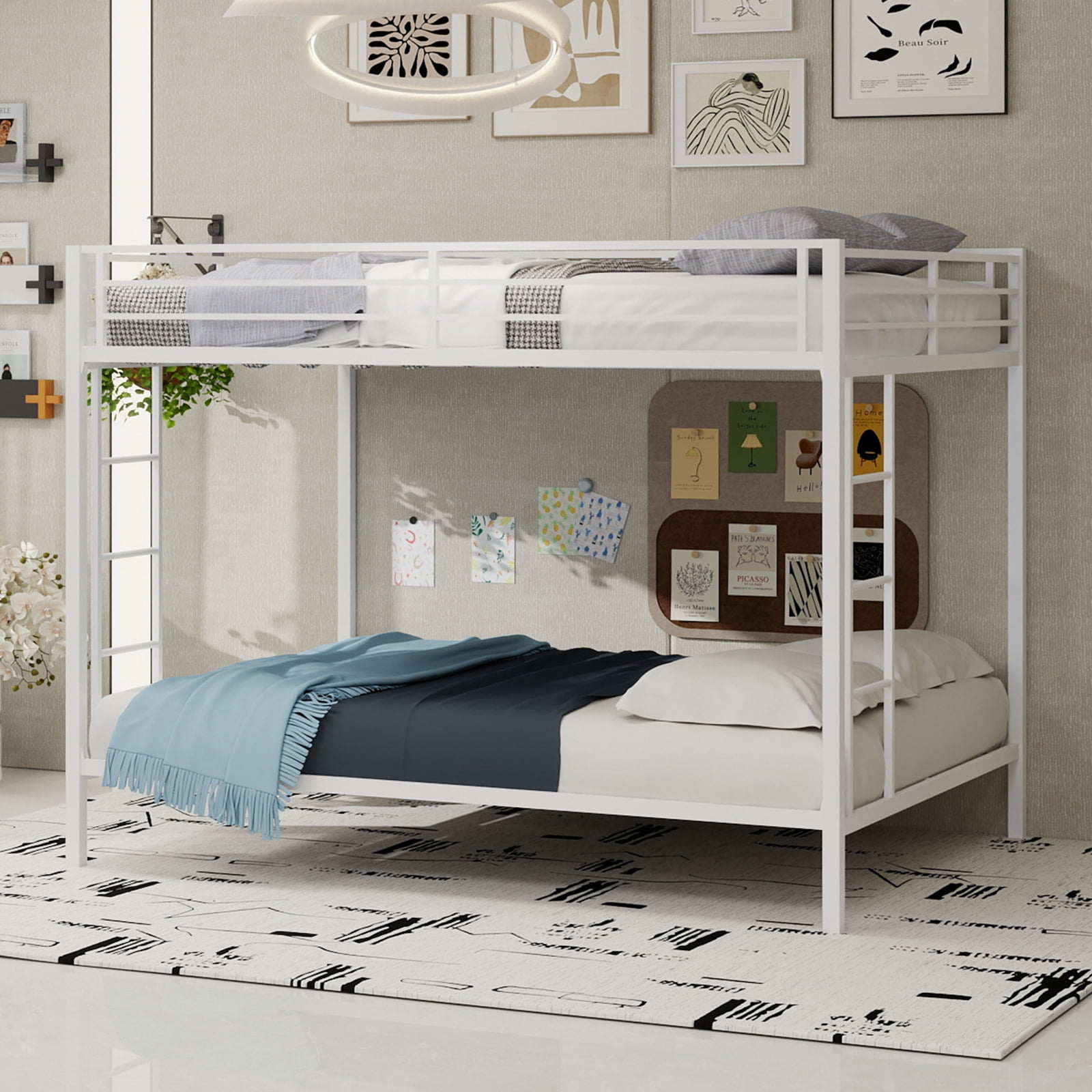 LHYY Multi-Functional Square Tube Iron Bunk Bed,Full-Size Upper & Full ...