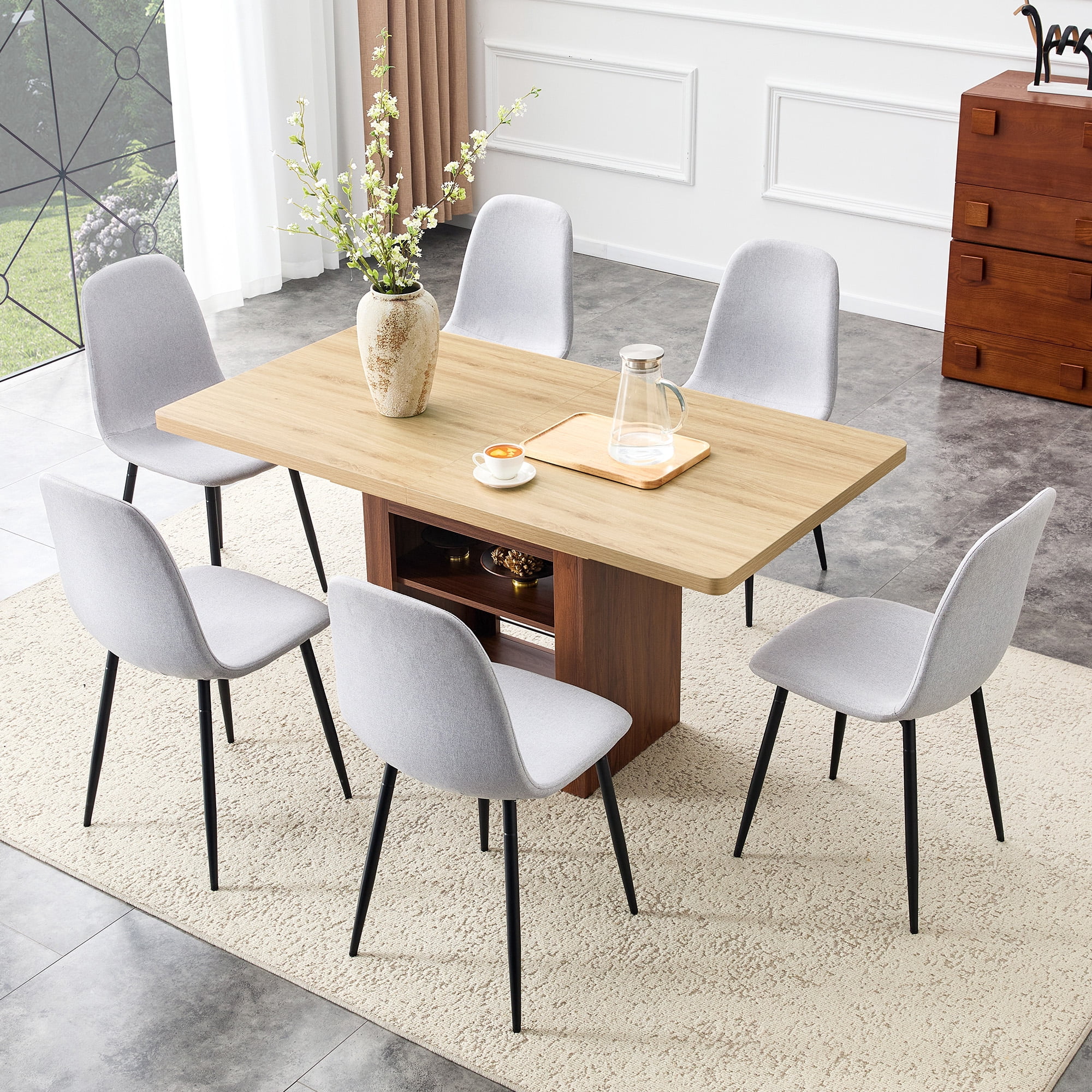 LHYY Scalable dining table and chair set,59-71 inch pull-out table,6 ...