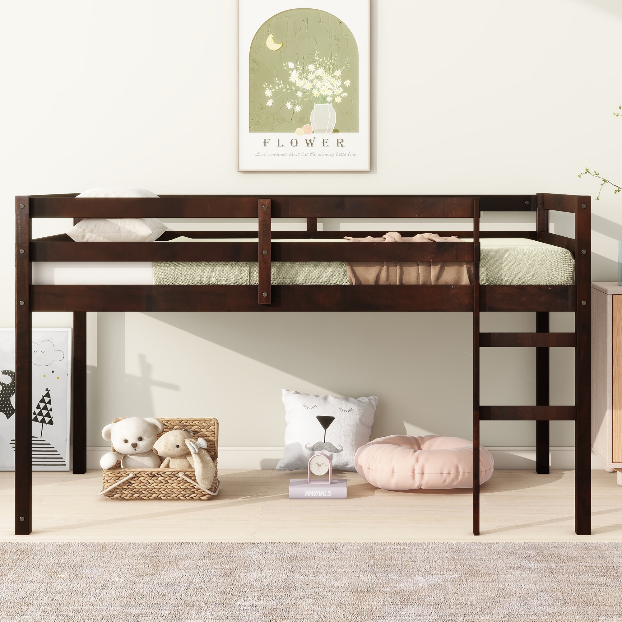 LHYY Solid Wooden,Rubber Wooden Twin Loft Bed with Ladder,Bed Platform ...