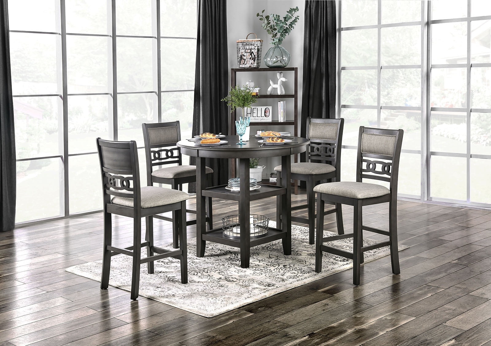 LHYY Style Gray Finish 5pc Counter Height Dining Table Set 1x Table 4x ...