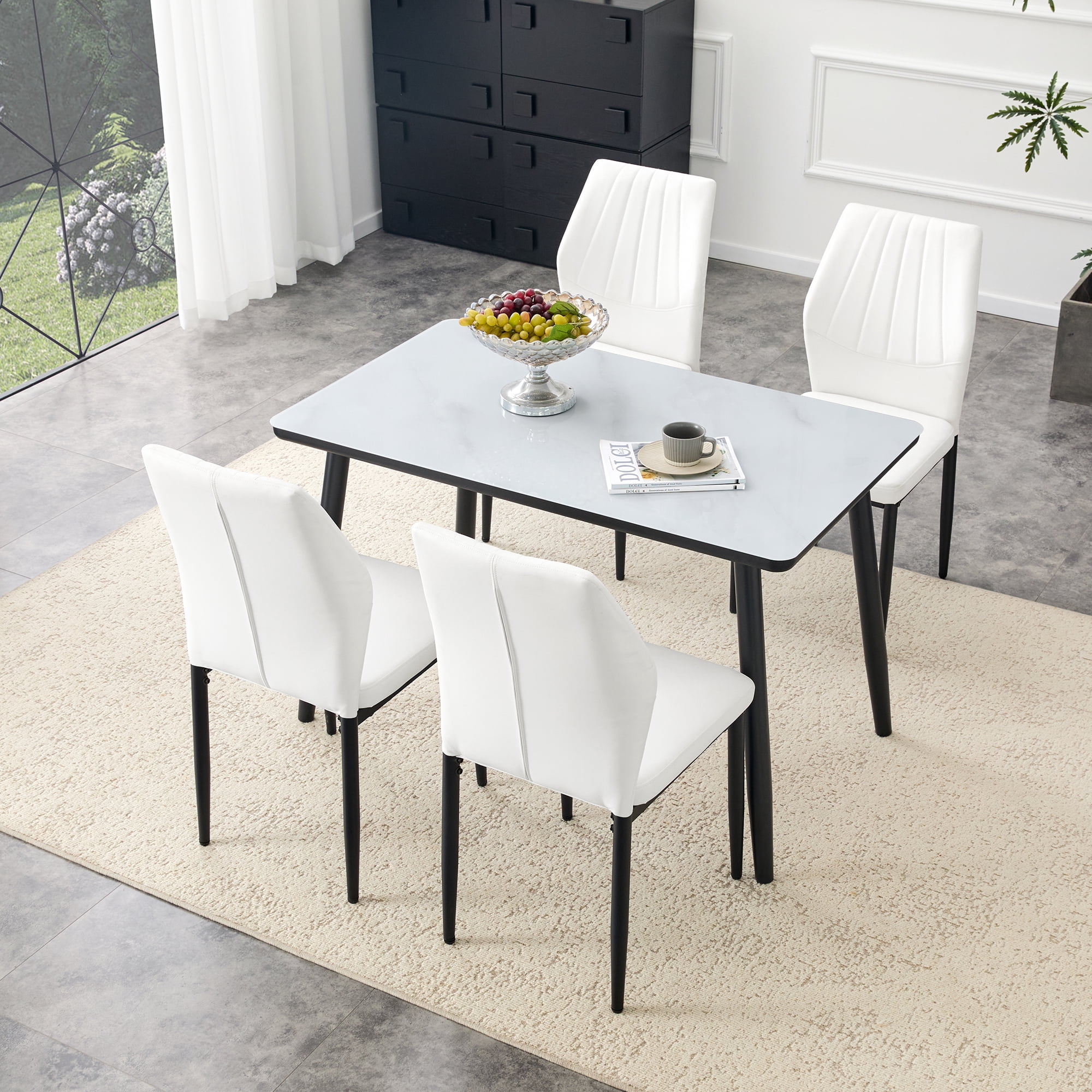 LHYY Table and Chair Set.Modern dining table.White imitation marble ...