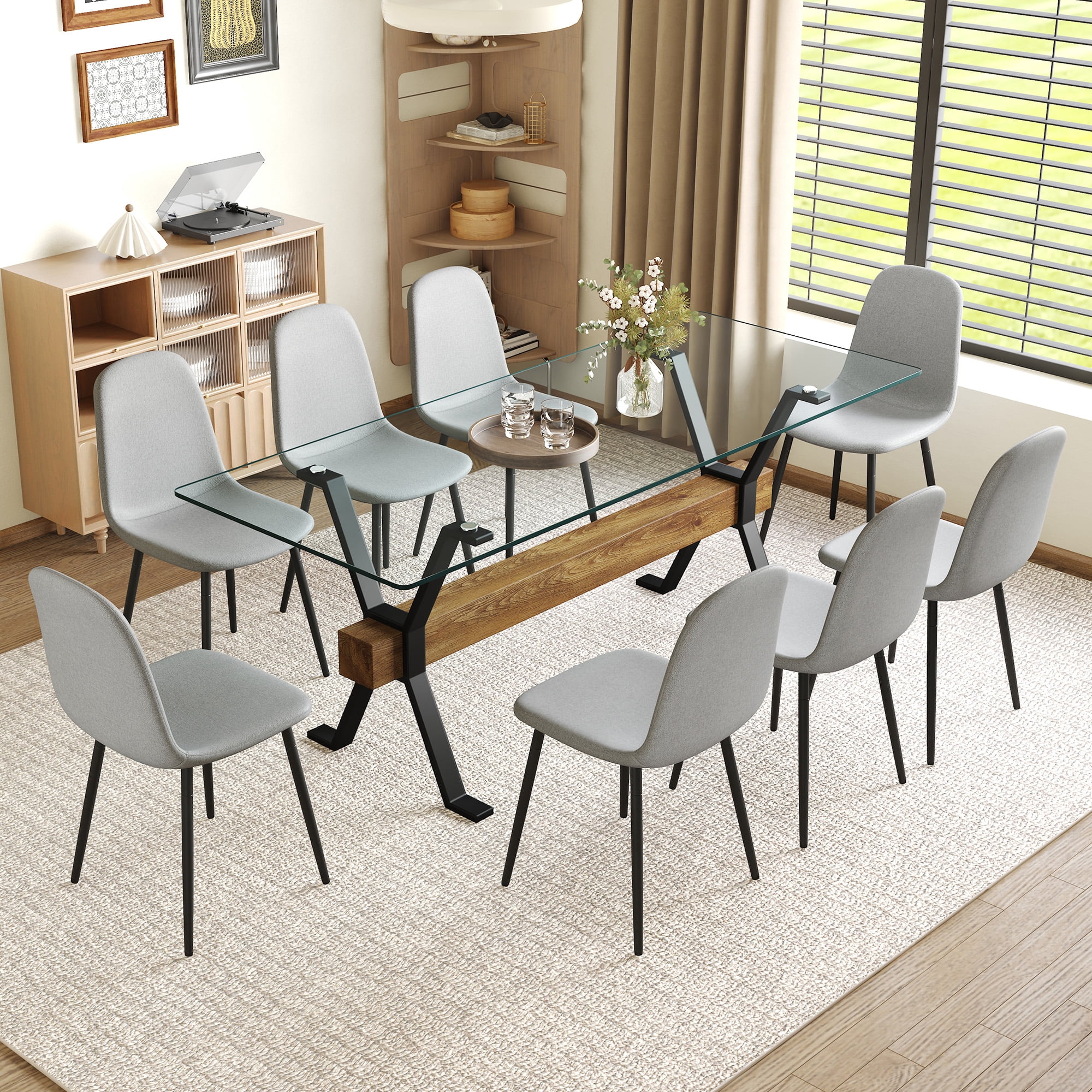 LHYY Table and chair set.79"x31.5" with X-shaped Black Metal Table Legs ...