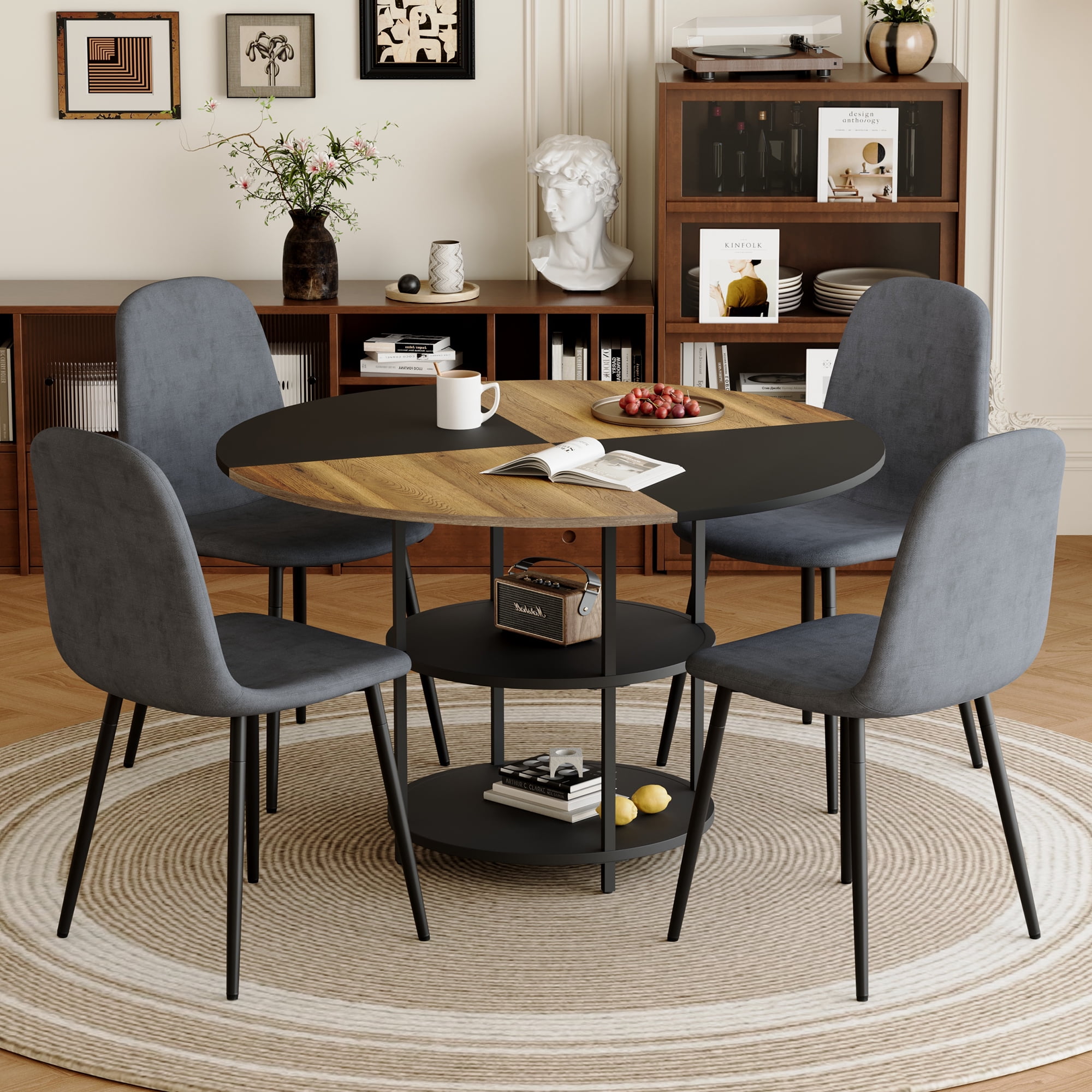 LHYY Table and chair set.A 47.3-inch diameter modern splicing circular ...