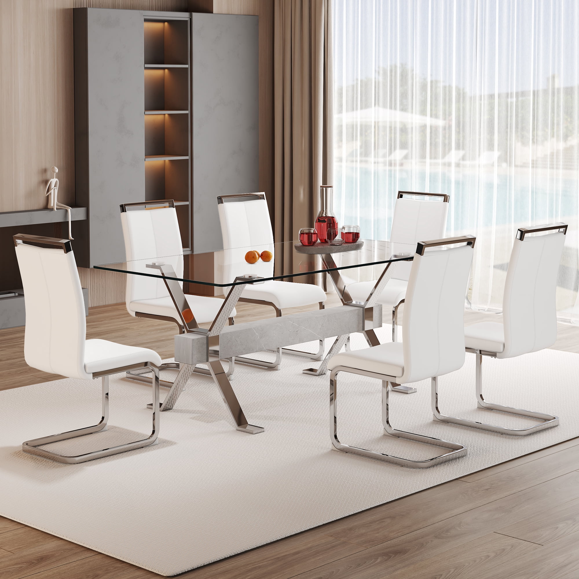 LHYY Table and chair set.Elegant Transparent Tempered Glass Dining Set ...