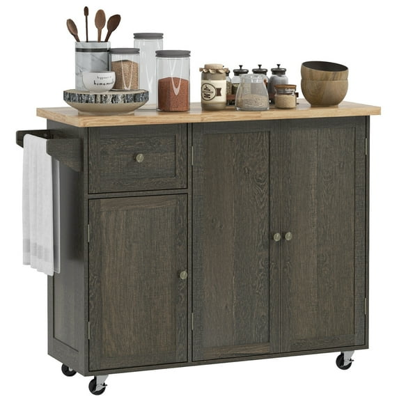 LHYY Triple-Cabinet Rolling Kitchen Island on Wheels,Kitchen Cart with ...
