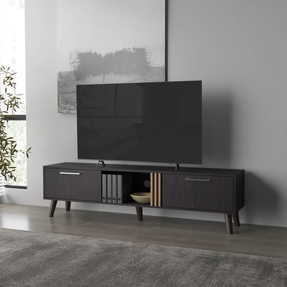 LHYY Tv Stand with 2 Doors and Open Storage,Wengue - Walmart.com