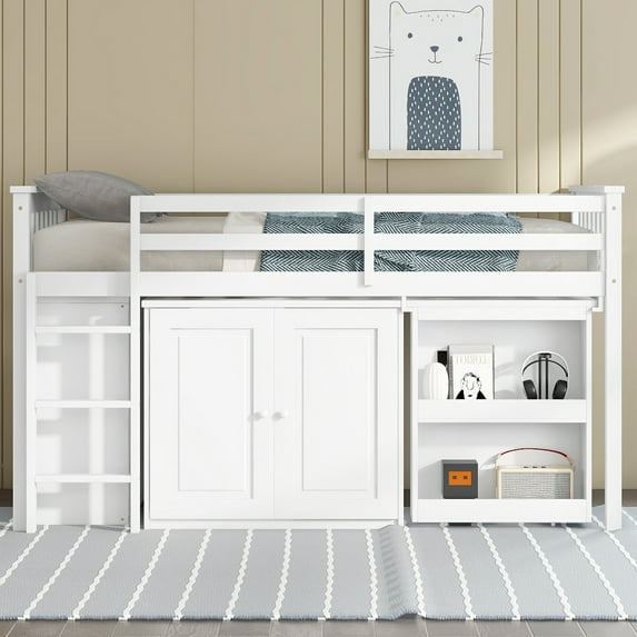 LHYY Twin Loft Bed with Storage Cabinet,Drawer and Shelf Cabinet and ...