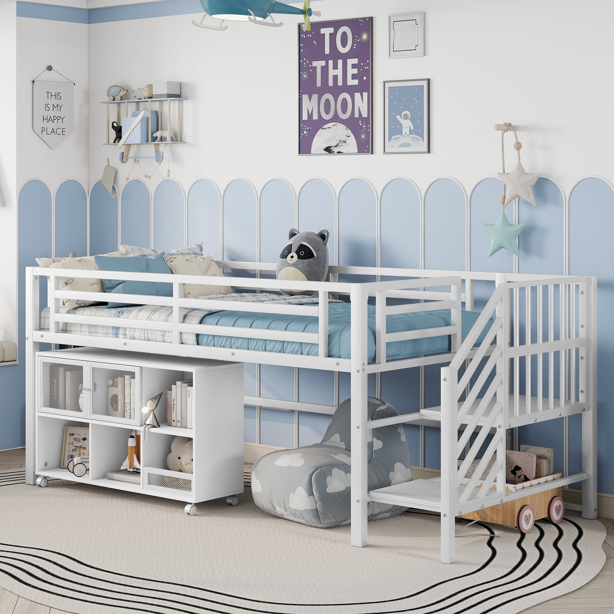 LHYY Twin Metal Loft Bed with Storage Cubby,Low Metal Loft Bed with ...