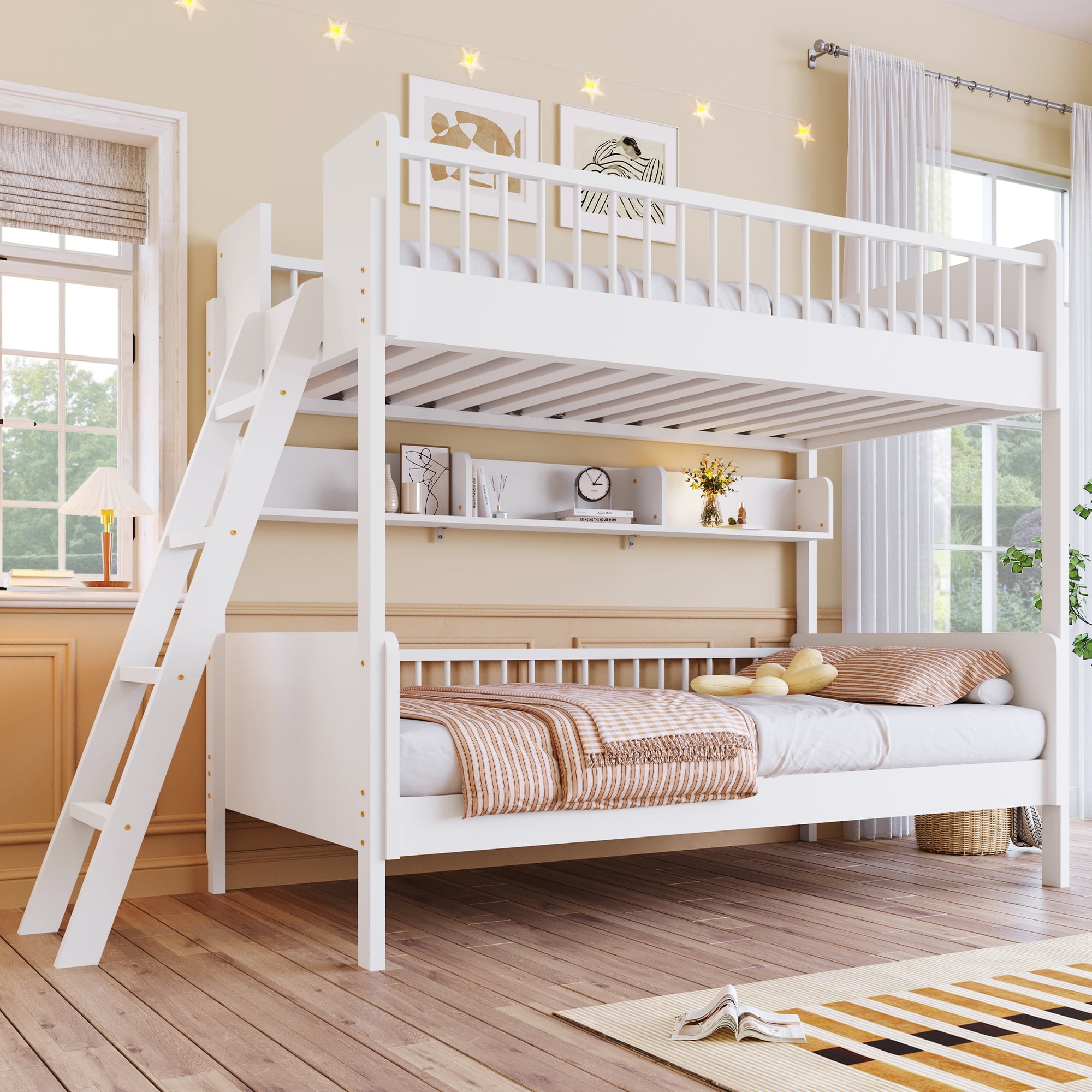 LHYY Twin Size Wooden Bunk Bed with 3 Storage Shelves,Ladder can be ...