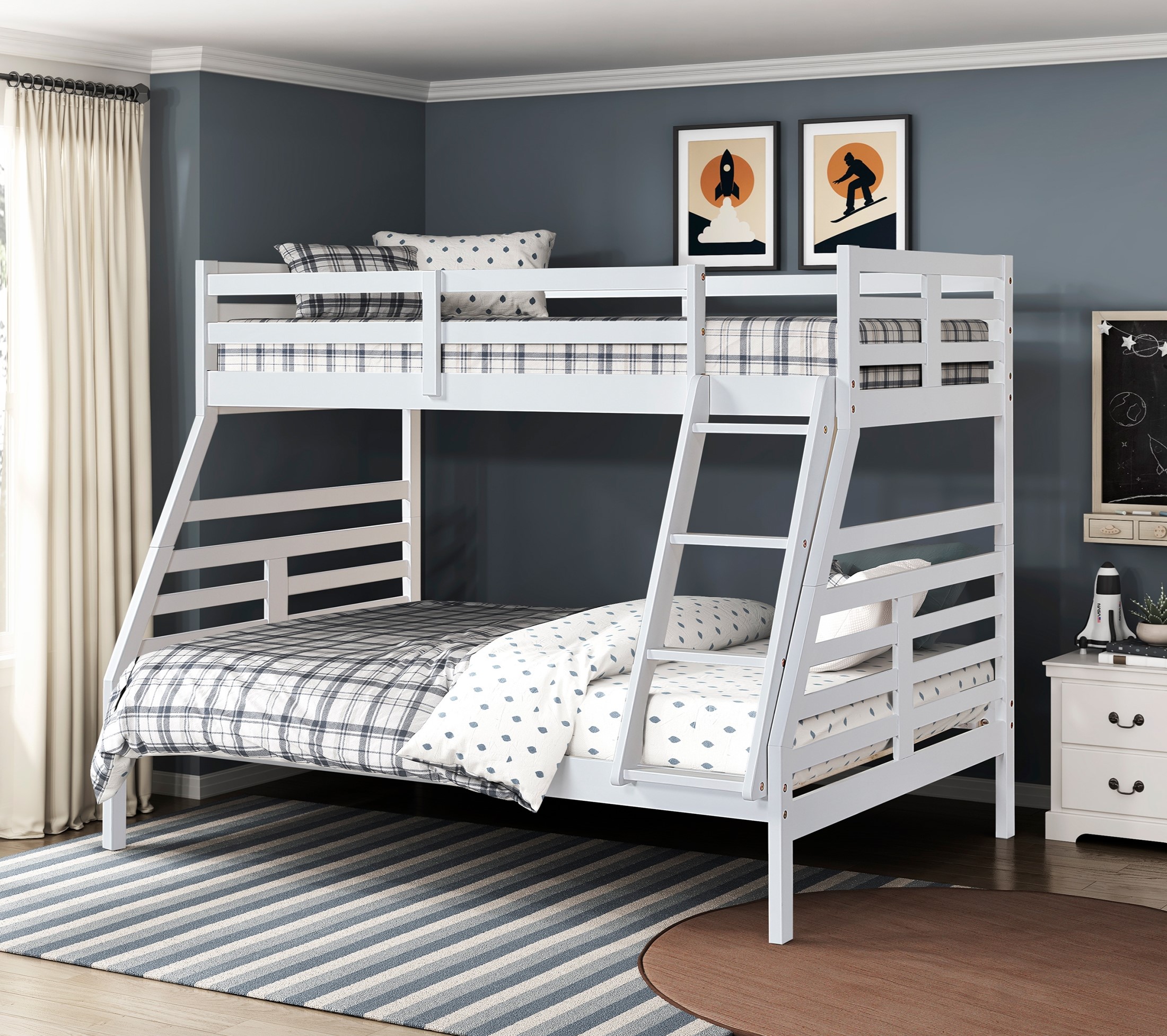 LHYY Twin over Full Bunk Bed 1pc Classic White Finish Bedroom Furniture ...