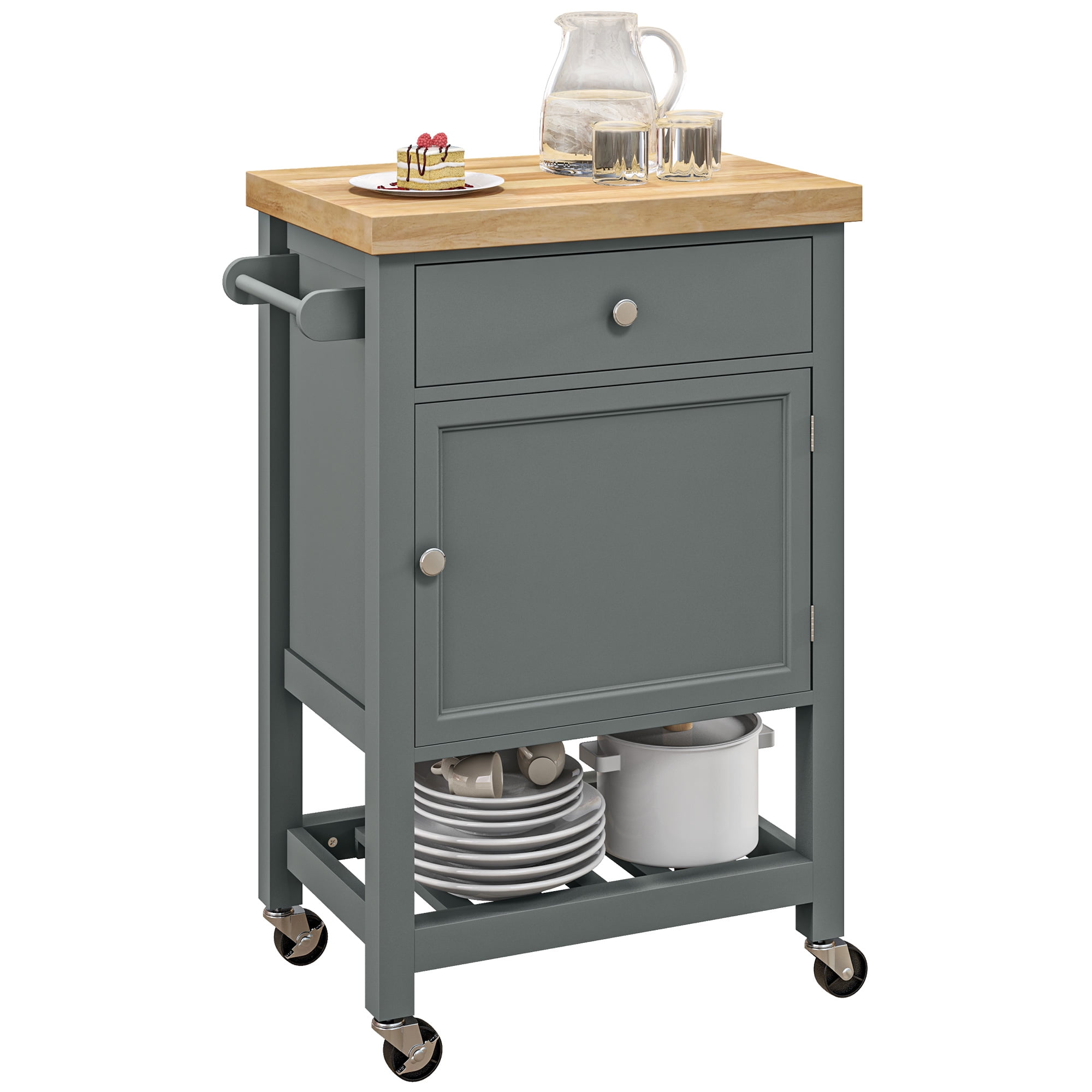 LHYY Utility Kitchen Cart,Rolling Kitchen Island with Smooth Rubberwood ...