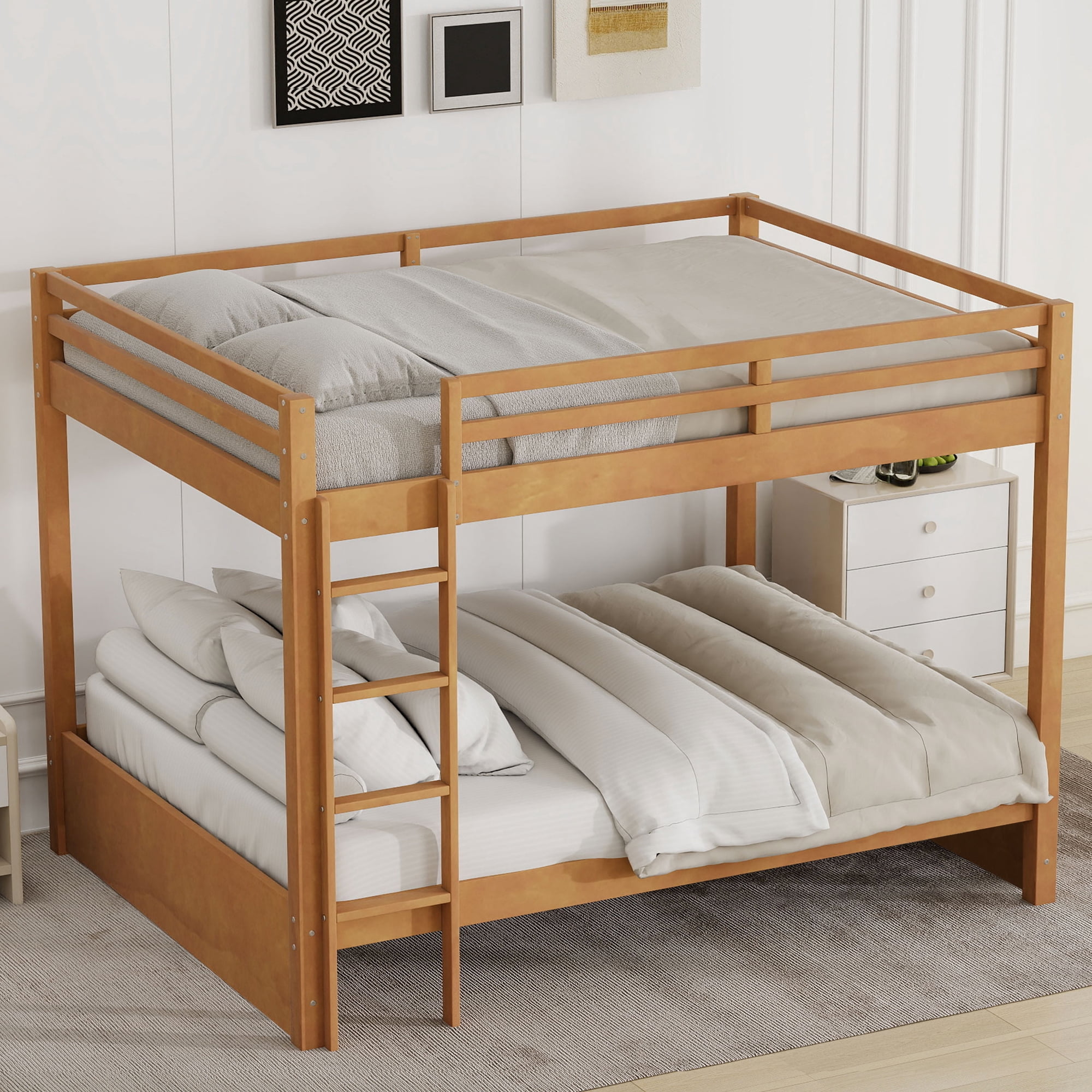 LHYY Wood Queen Size Bunk Bed with Ladder,Wood Color - Walmart.com
