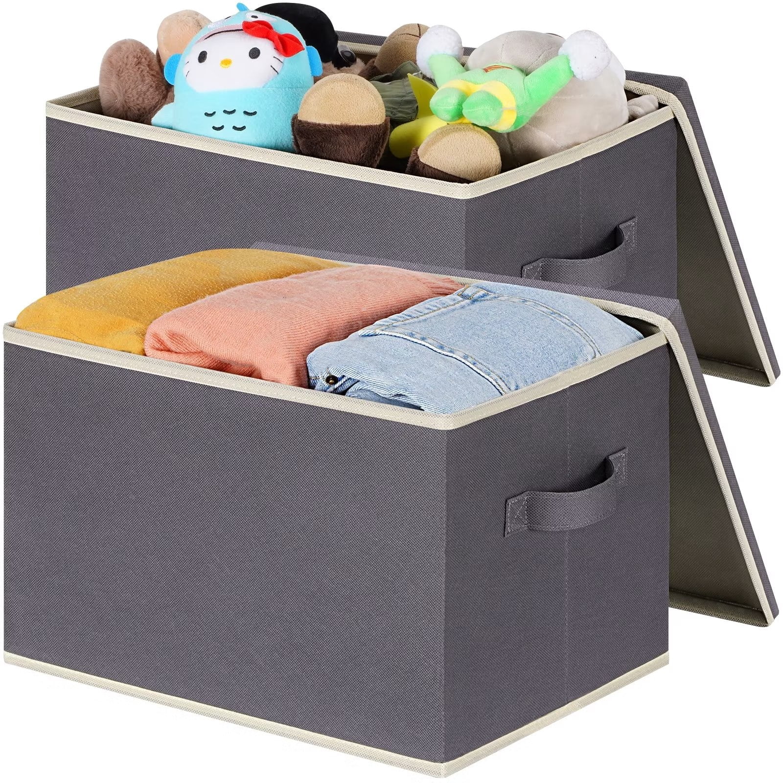 "LHZK Large Fabric Storage Bins with Lids, Reinforced Handles ...