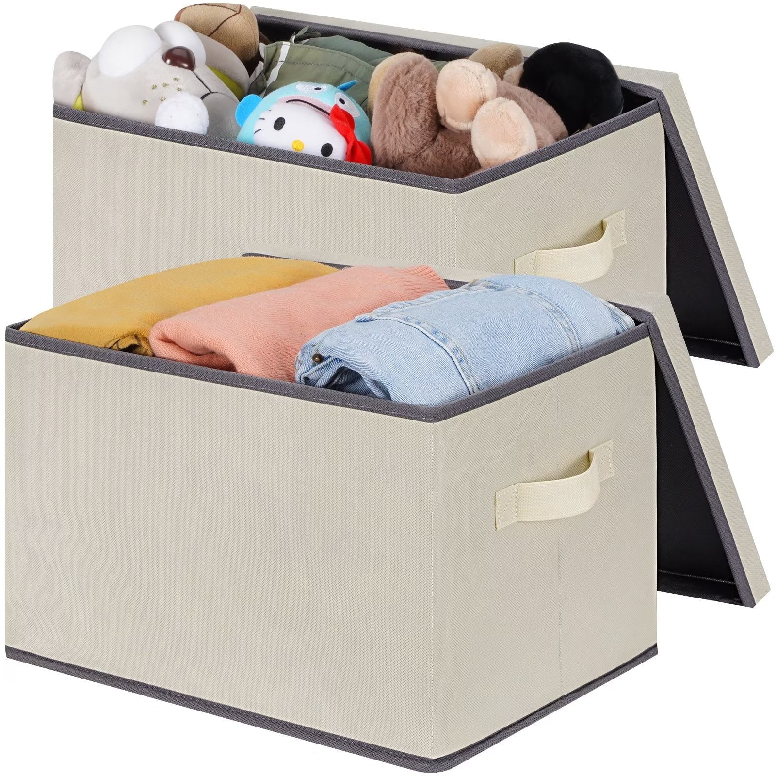 LHZK Large Fabric Storage Bins with Lids, Reinforced Handles ...