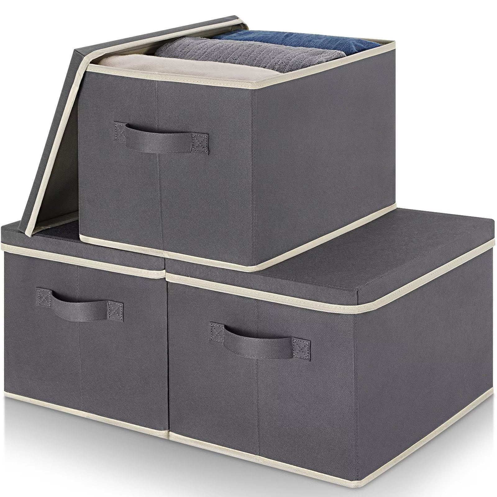LHZK Large Fabric Storage Bins with Lids, Collapsible, Reinforced ...