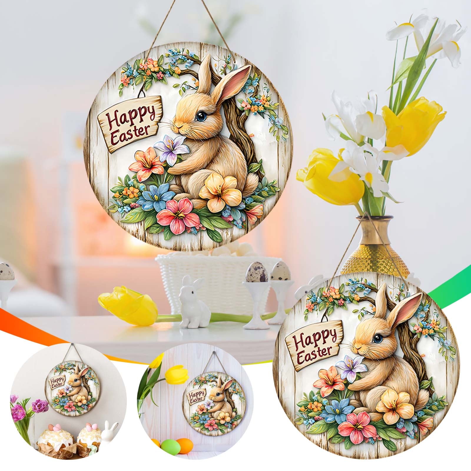 LIAMOBONDOPOLISE 2025 New Easter Bunny Wooden Decorative Plaques Novel ...