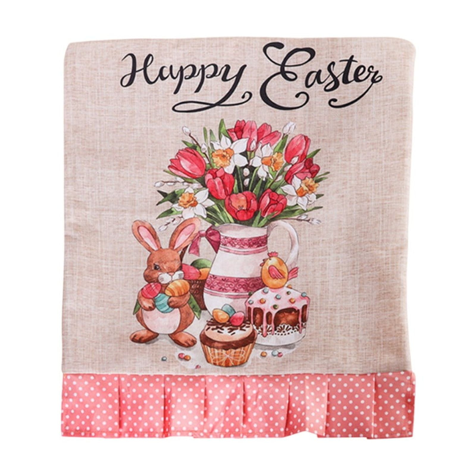LIAMOBONDOPOLISE 2025 New Easter Decorations Easter Linen Printed Chair Cover Rabbits Vase Chair ...