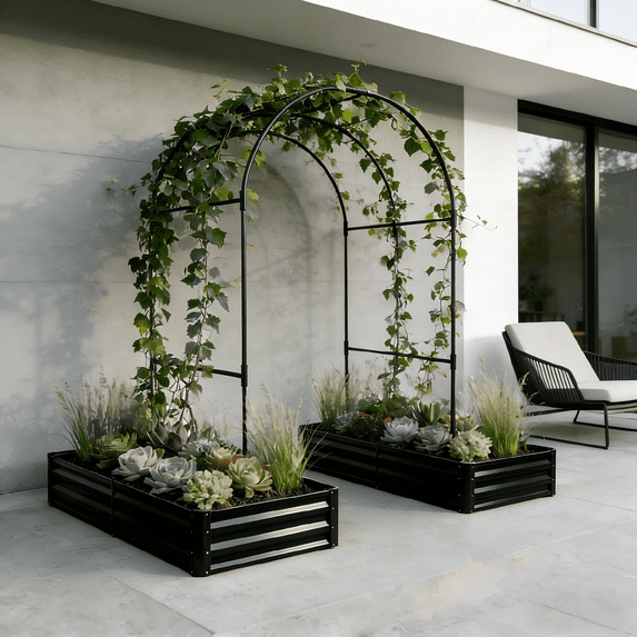 LIANGKA 2 Pack Raised Outdoor Garden Planter Boxes With Support Arch ...