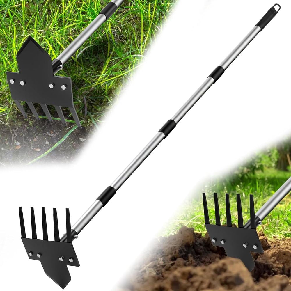 LIANGKA 2-in-1 Adjustable Garden Hoe Weed Rake 17-58 Inch Long Handle ...
