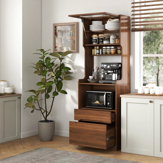 LIANGKA Black Kitchen Pantry Hutch Freestanding Buffet Sideboard ...