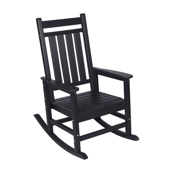 LIANGKA Black Wood-Textured Oversized Rocking Chair Weatherproof Porch ...
