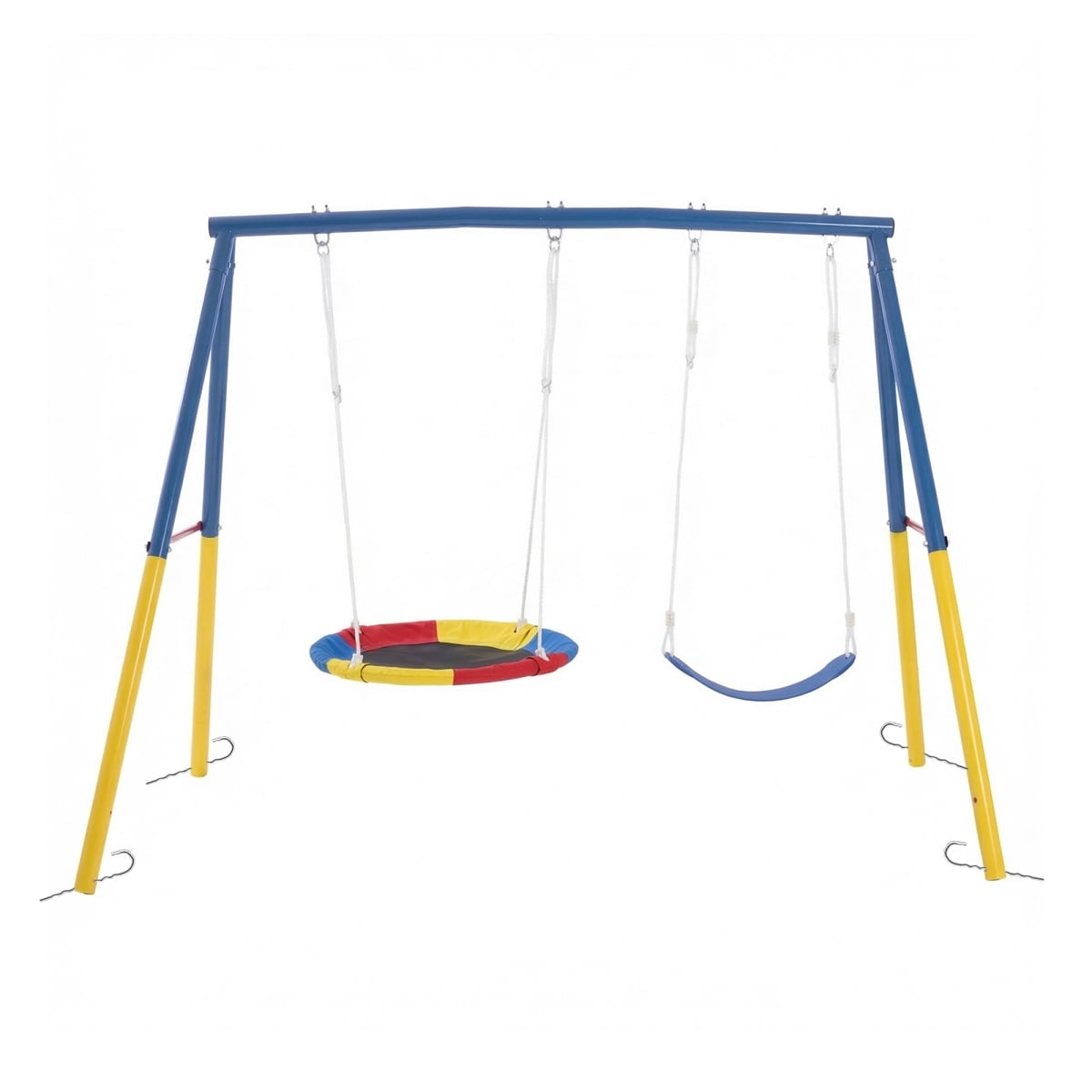 LIANGKA Blue Backyard Swing Set 330lbs Heavy-Duty A-Frame Metal Swing ...