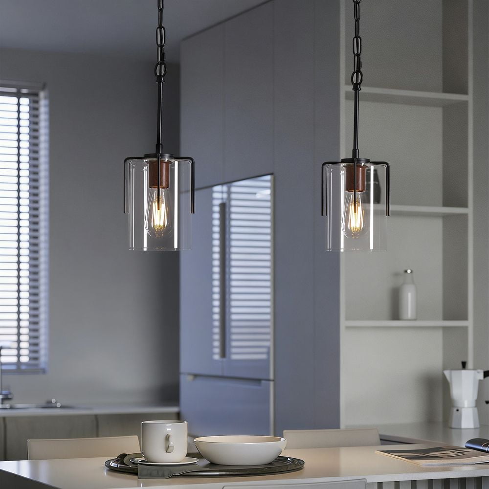 LIANGKA Modern Industrial Pendant Light Adjustable Black Metal Glass ...