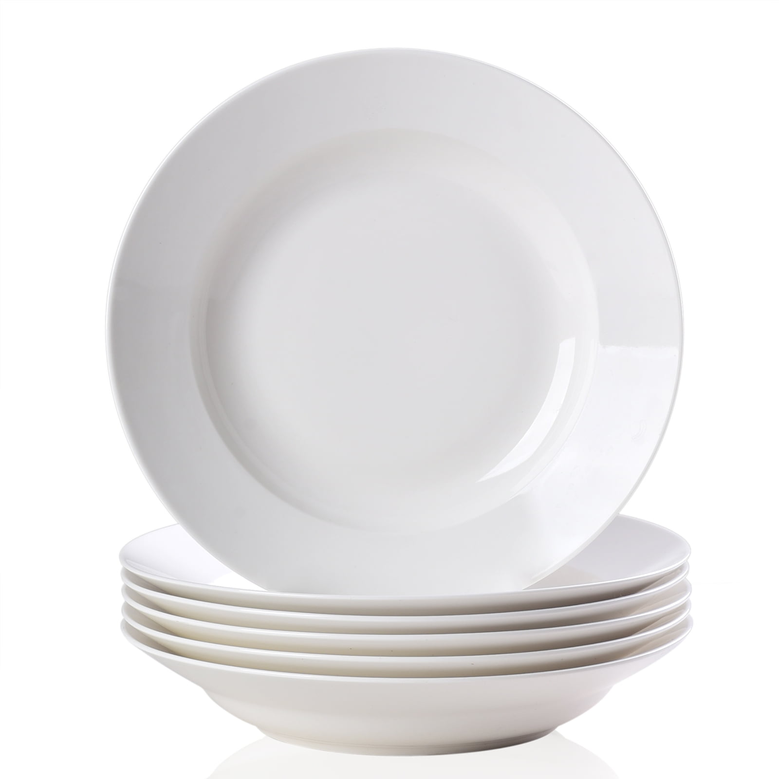 LIANGKA White 9 Inch Round Dinner Plates Set Of 6 For Daily Dining Use ...