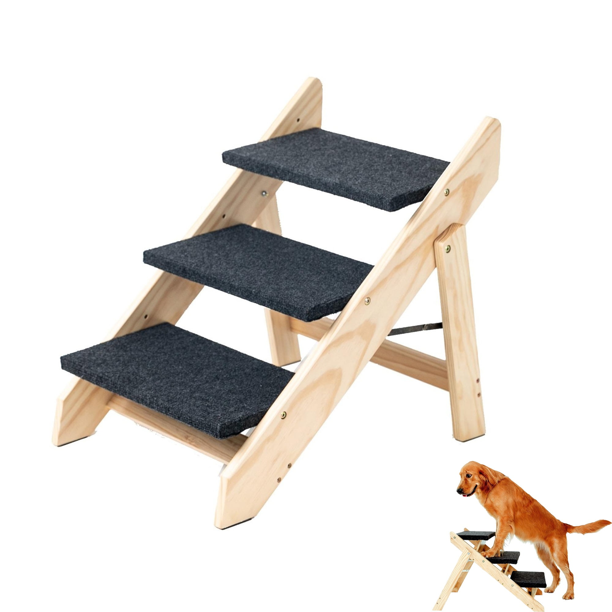 Foldable 3-Step Pet Stairs and Ramp Portable Dog Steps for Beds ...