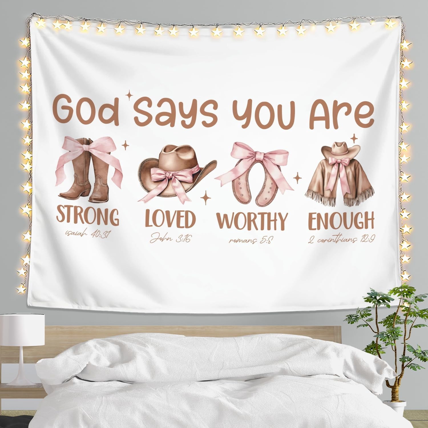 Pink Bow Western Christian Tapestry Aesthetic, Wall Tapestry for ...