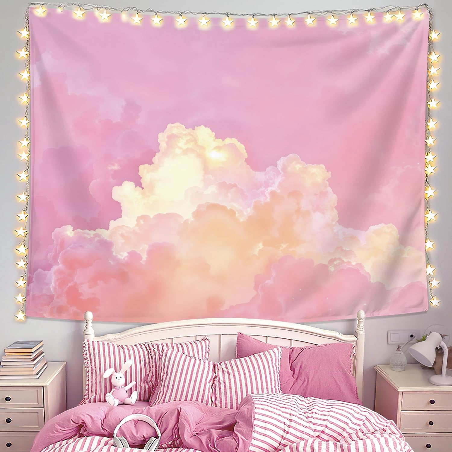 Preppy Pink Cloud Tapestry Wall Hanging, Preppy Room Decor, Pink Clouds ...