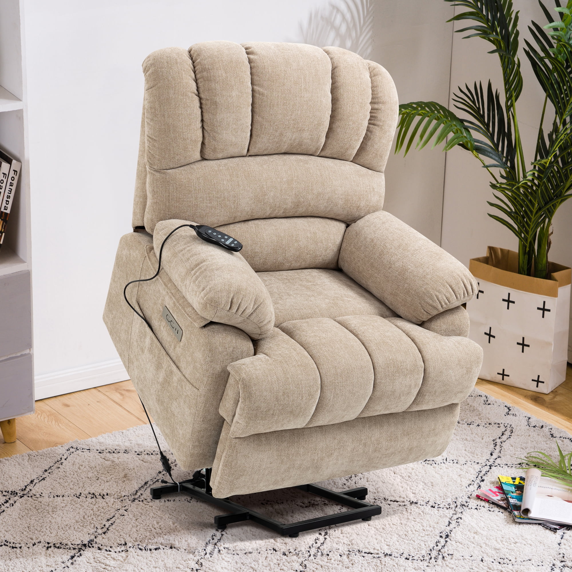 LIANLAM High Back Large Size Chenille Power Lift Recliner Chair with 8 ...