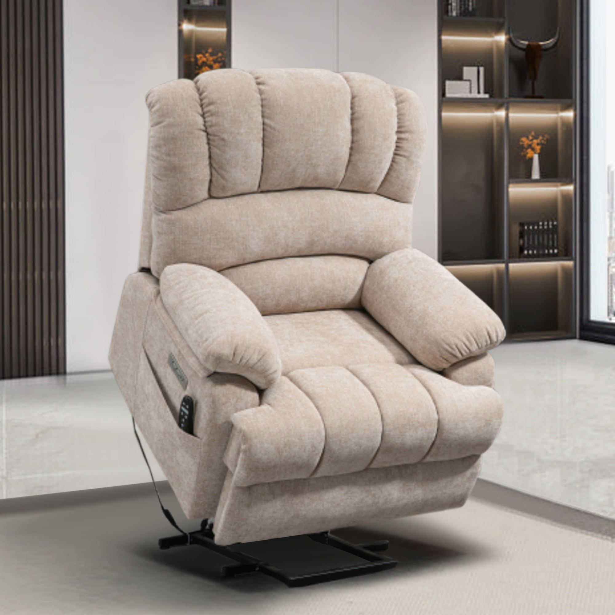 LIANLAM High Back Large Size Chenille Power Lift Recliner Chair with 8 ...
