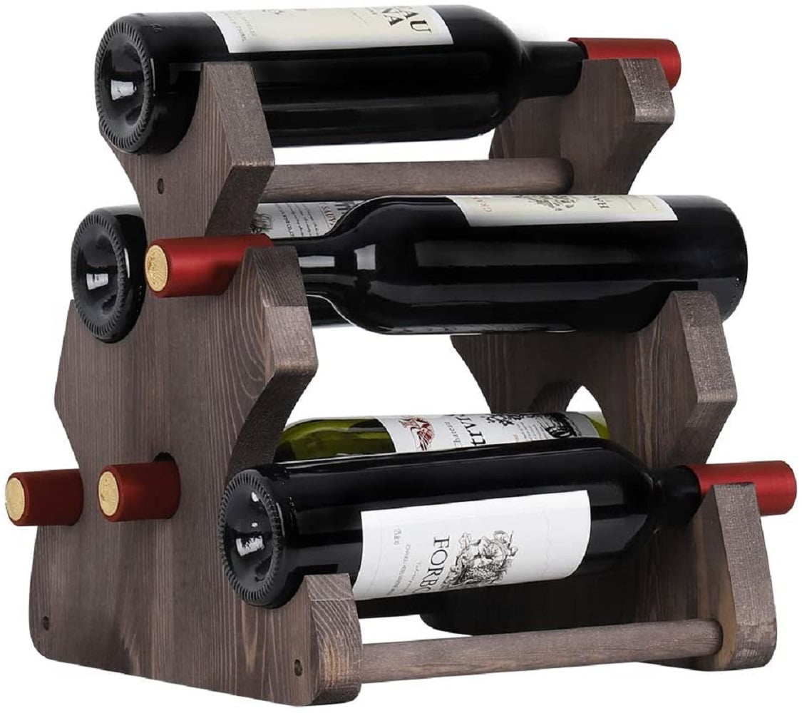 LIANTRAL 6 Bottle Wood Wine Bottle Holder Countertop Wine Rack Brown ...