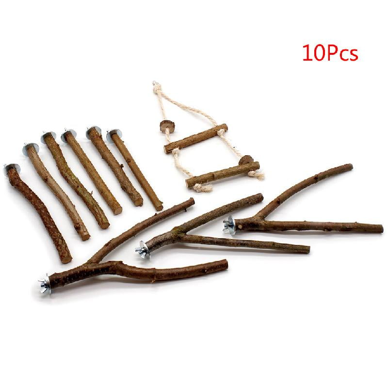 LIANXUE 10Pcs Parrot Stand Rod Natural Wood Fork Perch Hanging Swing ...