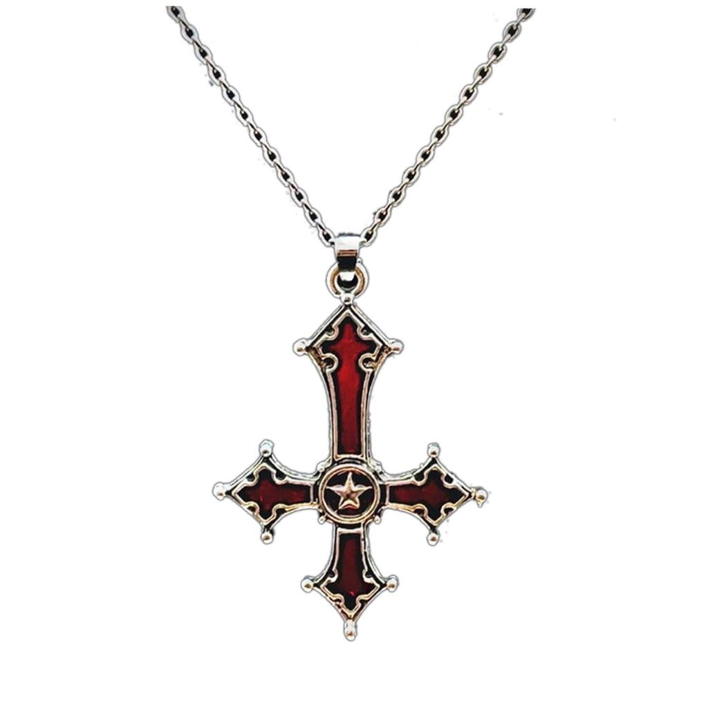 LIANXUE Gothic Punk Necklace with Inverted Crucifix Pendant Neckchain ...