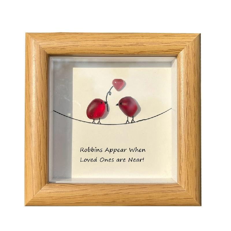 LIANXUE Multicolored Bird Chicken Sea Glass Figurine with Wood Frame Artistic Wall Art Sculpture ...