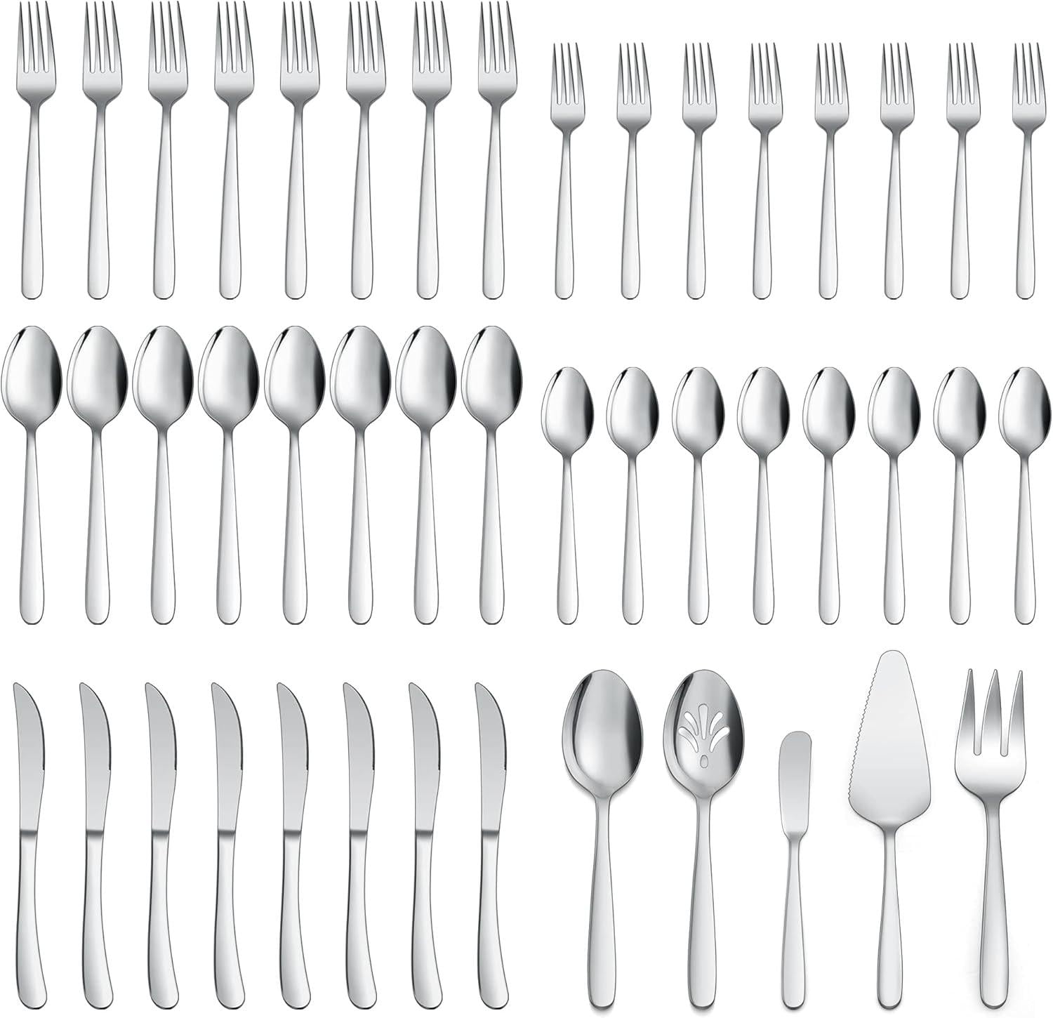 LIANYU 65-Piece Heavy Duty Silverware Set with Serving Utensils ...