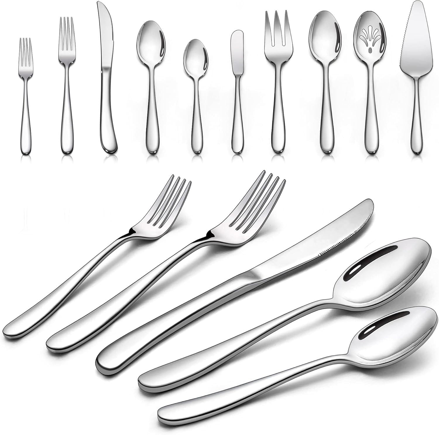 LIANYU 65-Piece Heavy Duty Silverware Set with Serving Utensils ...