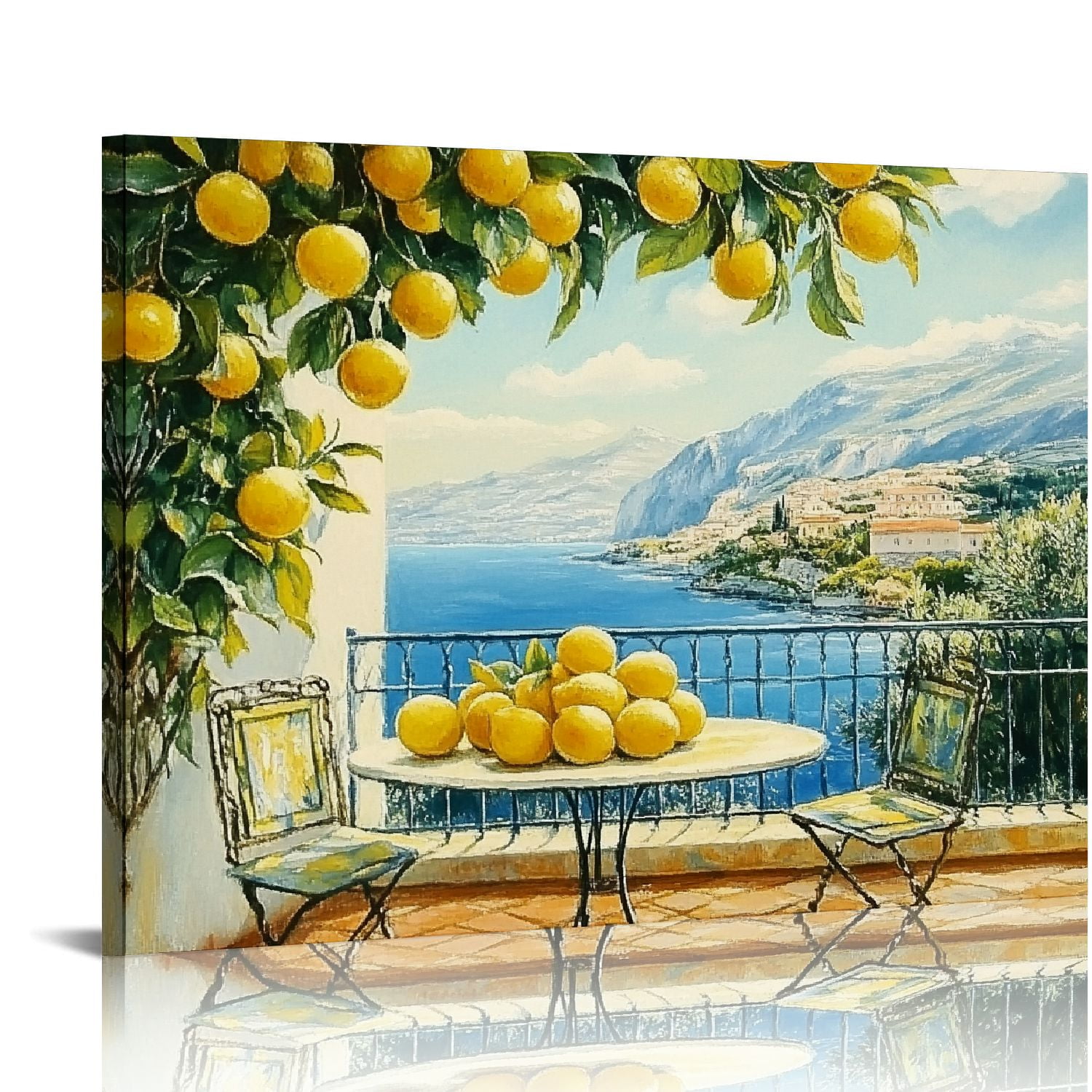 LIAOKANG Coast with lemons canvas painting wall art Italian coast city ...