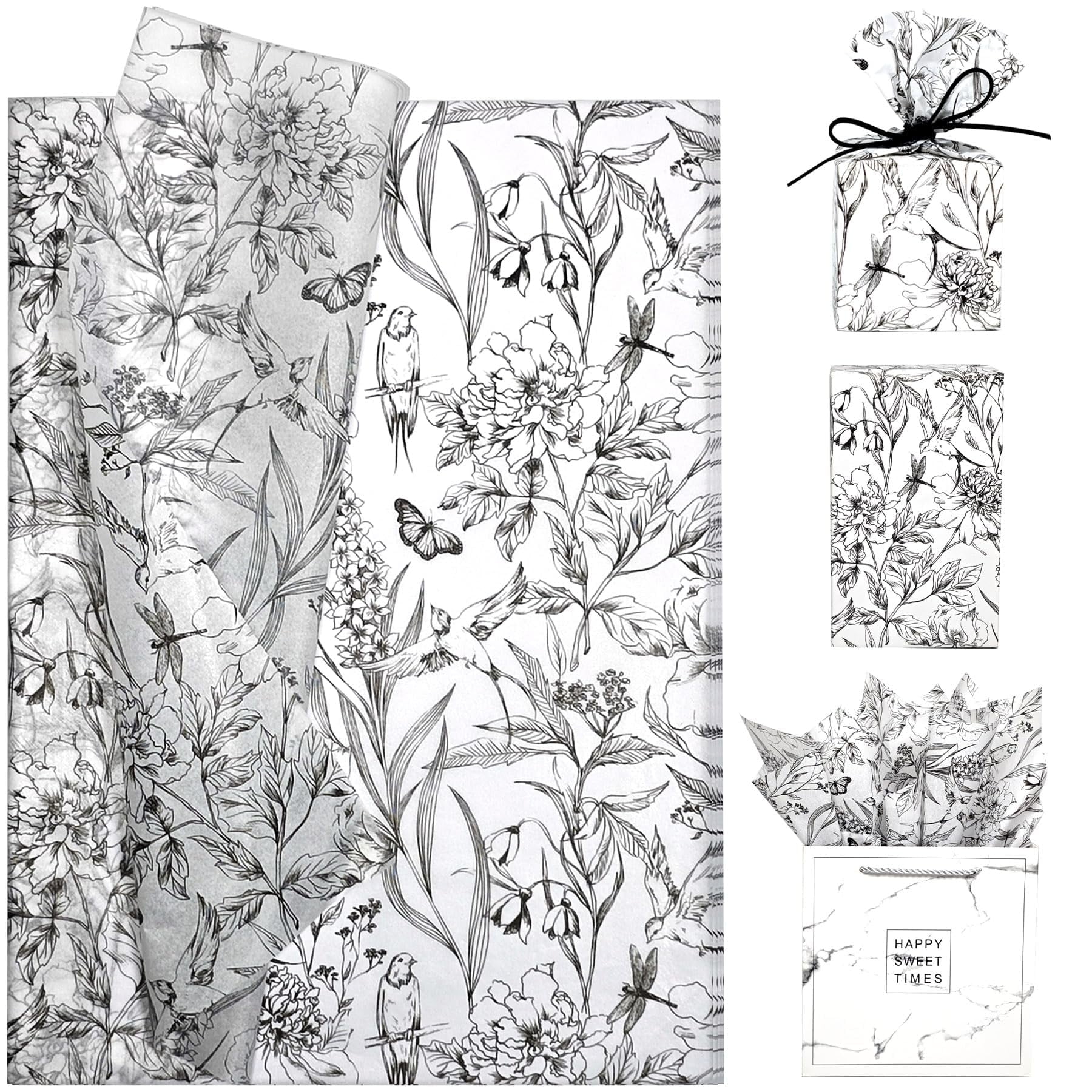 LIAPAWPAW Floral Bird Tissue DEF29 Paper Bulk, Vintage Flower Tissue ...