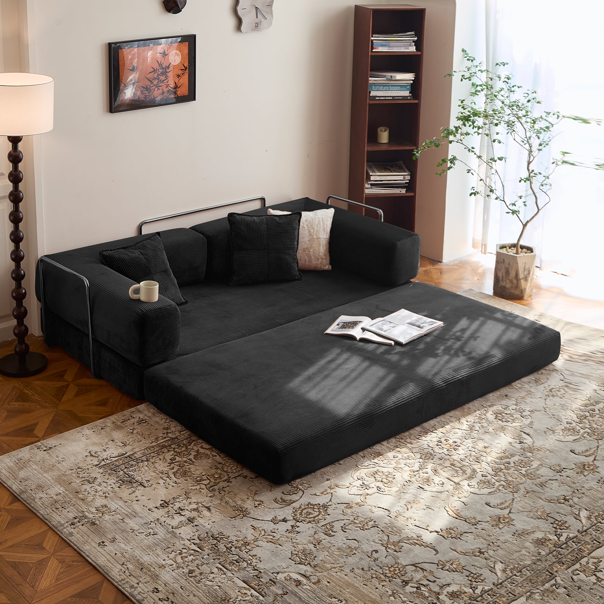 LIAROO Convertible Sofa Bed - Compression Sofa with Corduroy Fabric ...