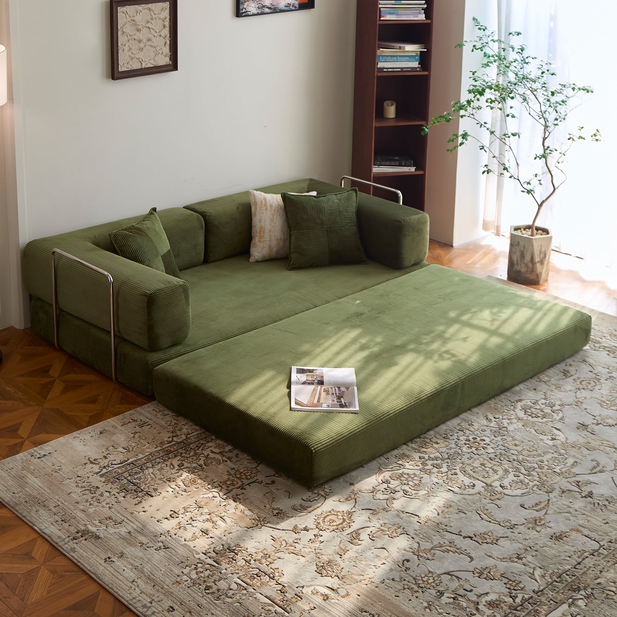 LIAROO Convertible Sofa Bed - Compression Sofa with Corduroy Fabric ...