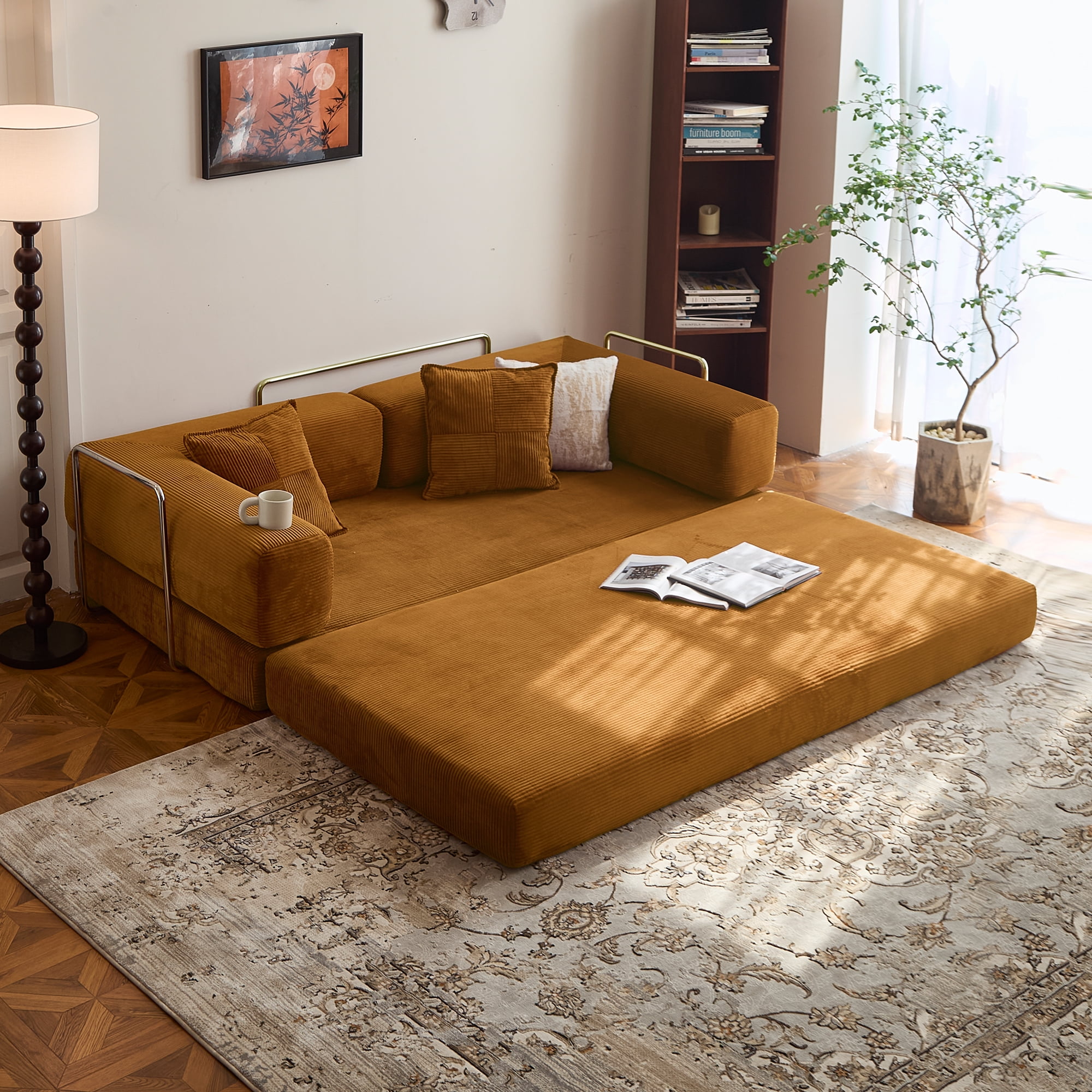 LIAROO Convertible Sofa Bed - Compression Sofa with Corduroy Fabric ...