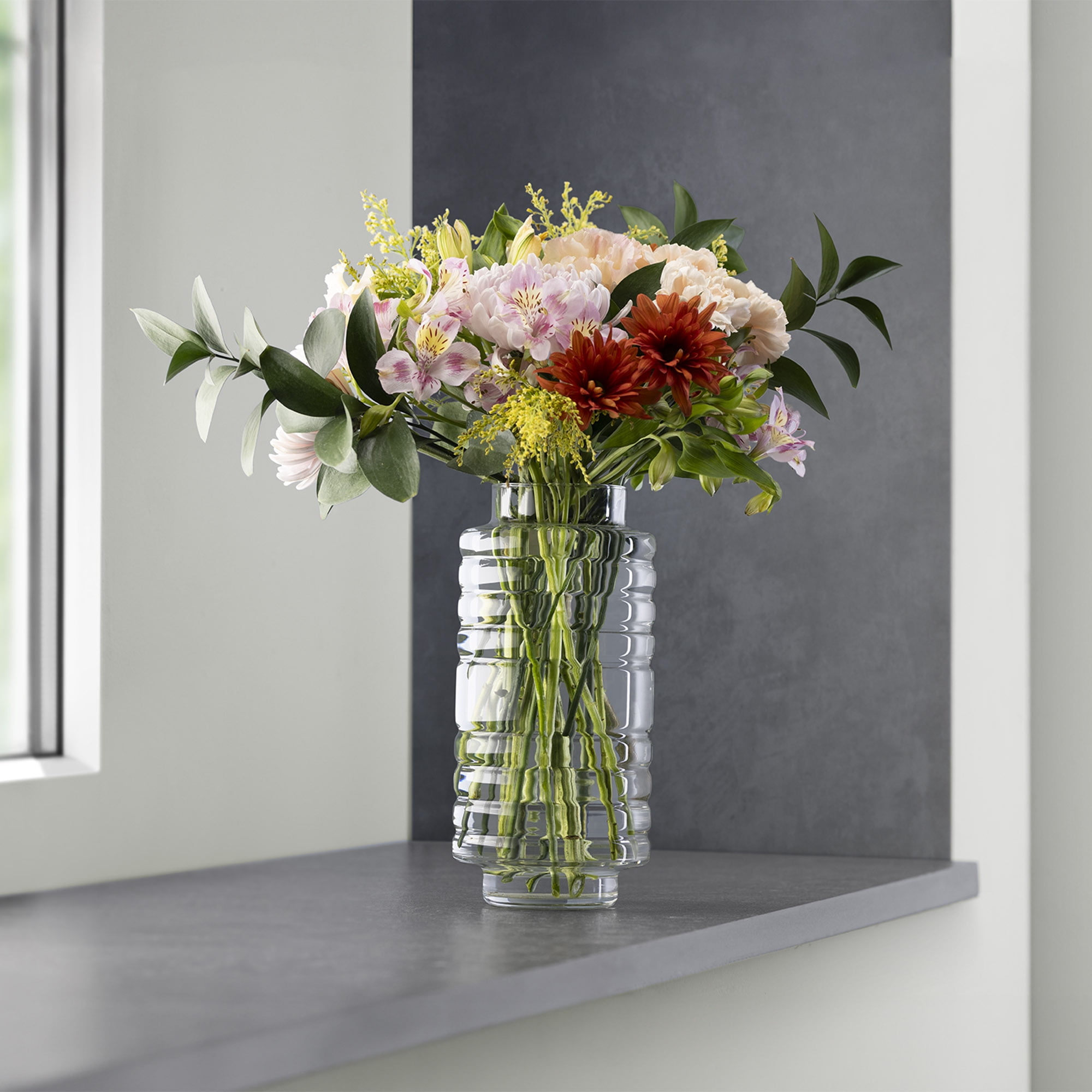 Libbey Clear Glass 10" Grooved Cylinder Floral Vase - Walmart.com