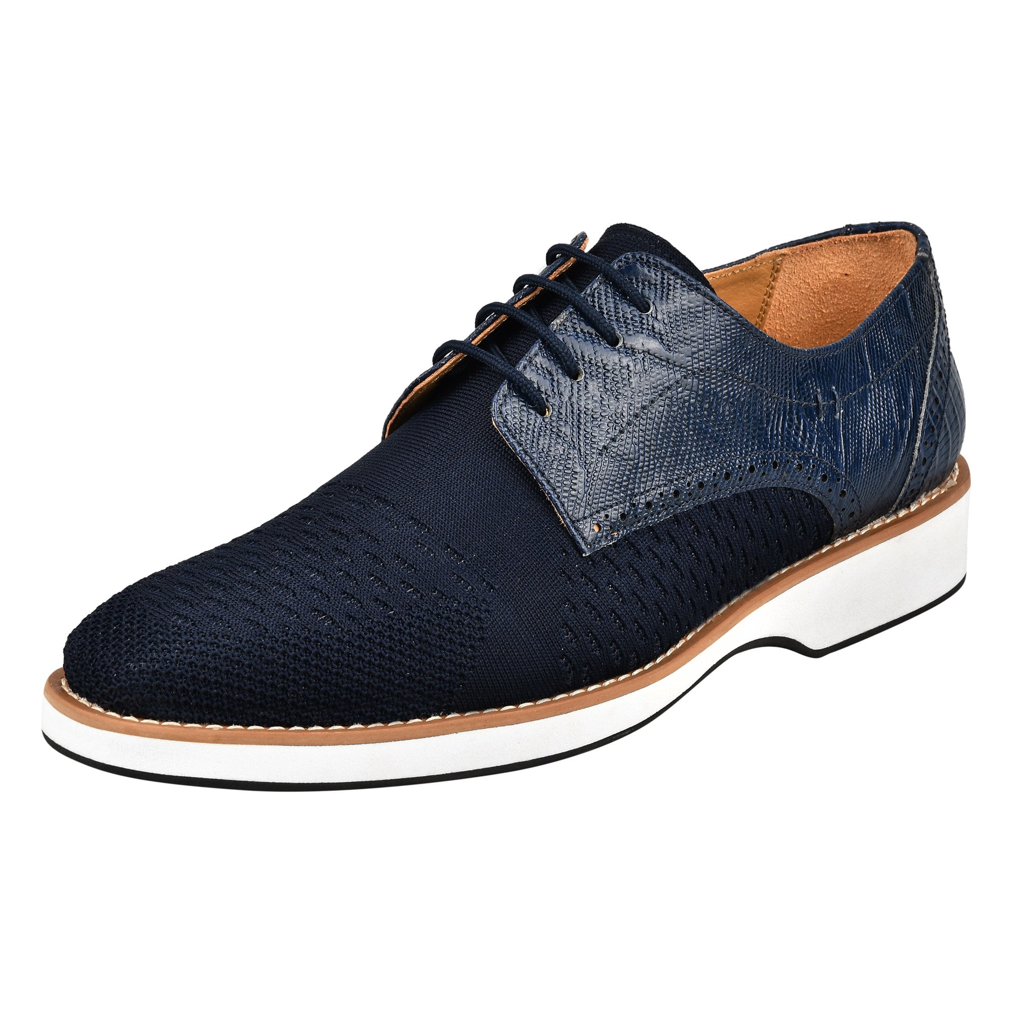 LIBERTYZENO Mens Textile And Genuine Leather Lace-Up Casual Shoes, Navy ...