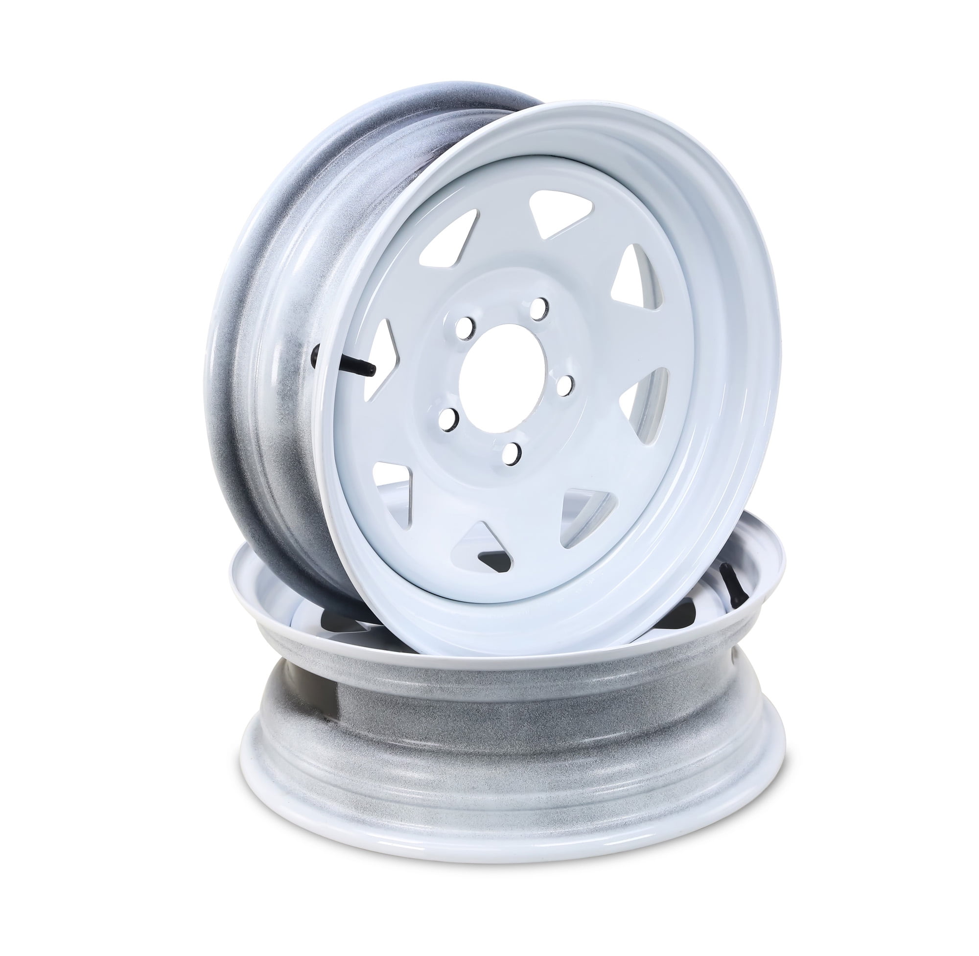 LIBRA 15 x 5 Trailer Wheels 5 Lug on 5" Bolt Pattern White Spoke, Set 2 ...